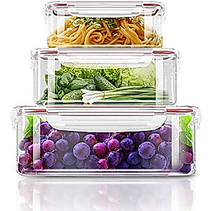 Utopia Kitchen Plastic Food Storage Container Set with Airtight Lids - Pack of 6 (3 Containers & 3 Snap Lids)- Reusable & Leftover Food Lunch Boxes - Leak Proof