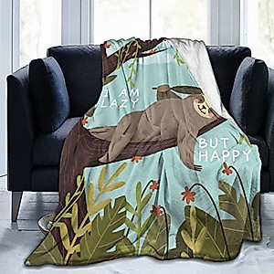 Sloth Throw Blanket Flannel Plush Soft Warm Blankets 60"X50" for Kids Adults Gift Sofa Chair Bed Office
