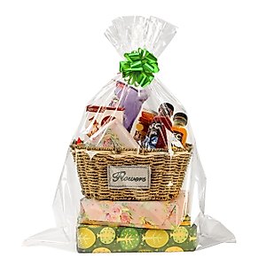 NPLUX 5 Pack Cellophane Gift Bags Large Treat Bags Clear Plastic Gift Bags Cellophane Wrap for Gift Baskets (30×40IN)
