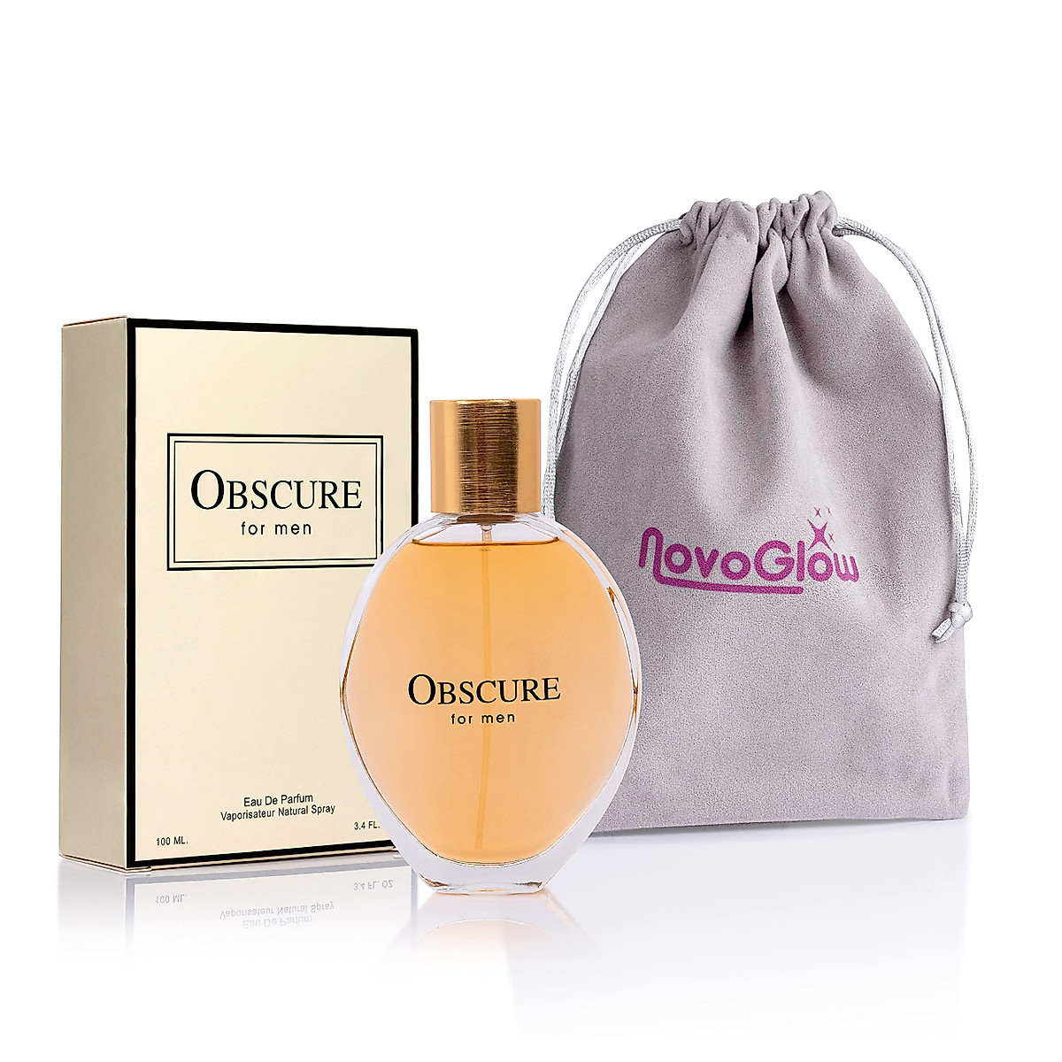 NovoGlow Obscure for Men Perfume, Eau de Toilette Spray for Men, 3.4 oz, Passionate. Powerful. Intense with a Pouch Included