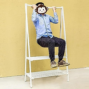 HM&DX Bamboo Folding Clothing Rack,Freestanding Clothes Rack with 2-Tier Storage Shelves,with Anti-tipping Devices Garment RackHeavy Duty Triangular Frame,for Entryway Bedroom laundry drying rack