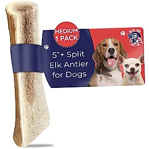 Devil Dog Pet Co. Split Elk Antlers for Dogs, 1 Pack, Medium 5”+, Grade A Long Lasting Dog Bones for Aggressive Chewers, Premium USA Naturally Shed Antler Dog Chew – No Odor, Dog Antler Chews