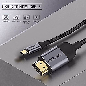QGeeM USB C to HDMI Cable, USB Type C to HDMI Cable 4ft 4k Thunderbolt 3 Compatible with MacBook Pro 2020, IPad pro, Samsung S9 S10, Surface Book 2