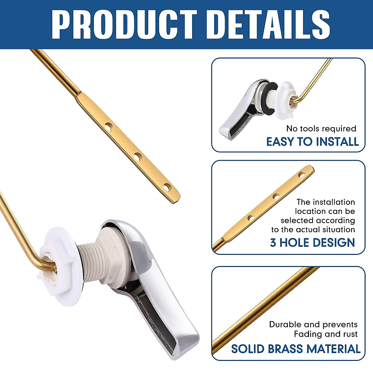 Lasnten 12 Pieces Toilet Handle Lever Flush Replacement, Brass Universal Flush Lever Finish Handle for Most Toilets (Front Mount)