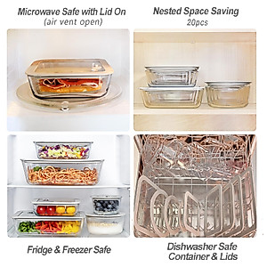 EcoEvo Glass Food Containers with Glass Lid, Microwave Safe Glass Food Storage Container Set, 3 Pack, Square Shape, Glass Food Containers with Lids, Glass Meal Prep containers with Leak Proof Lid.