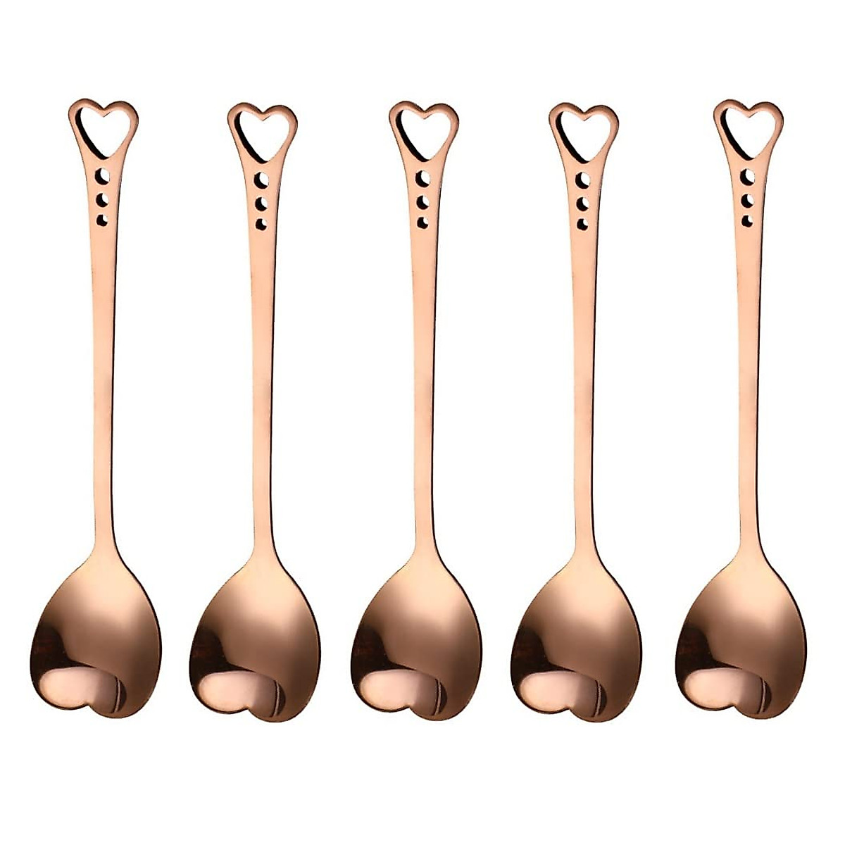 10-Piece Heart-Shaped Stainless Steel Dessert Spoon Set for Home, Restaurant, Cafe, and Bar - Elegant Design, Multi-Functional Usage, and Durable Quality Rose Gold