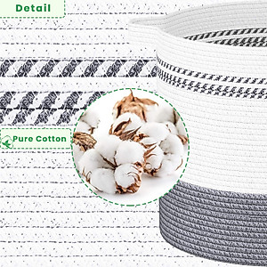 Large Laundry Basket, Cotton Rope Basket, Woven Nursery Hampers, Blanket Basket Living Room, Toy Storage Baskets with Handles, 100% Natural Cotton Woven Baskets for Storage, Decorative Clothes Hamper