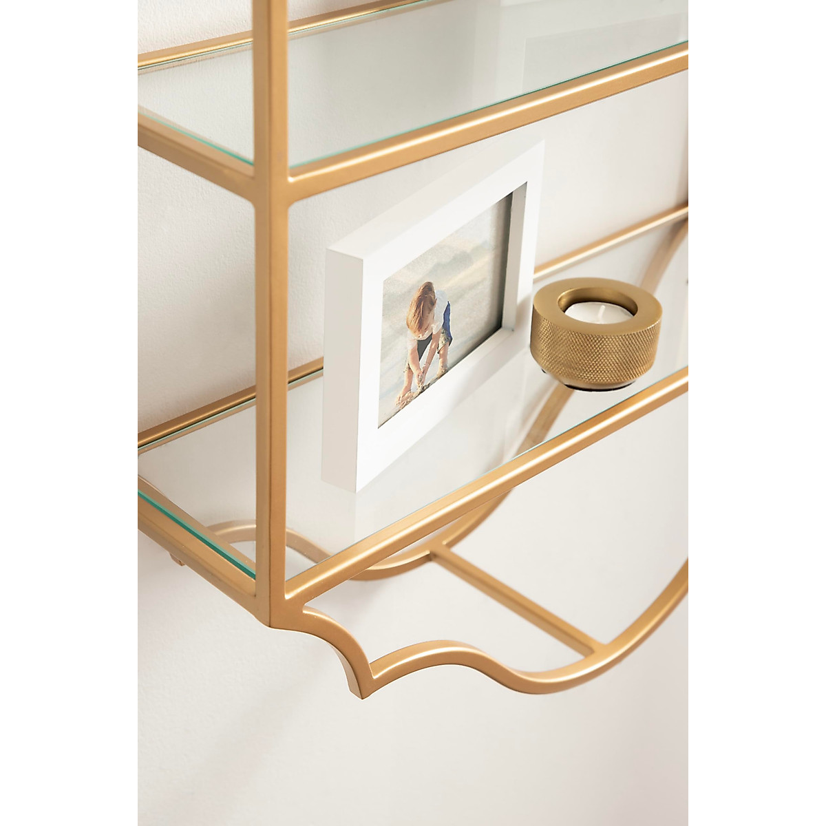 Kate and Laurel Leanna Scalloped Three-Tiered Wall Shelf, 20 x 32, Gold, Decorative Floating Shelf Storage and Wall Organizer for Bathroom Over Toilet Storage or Display