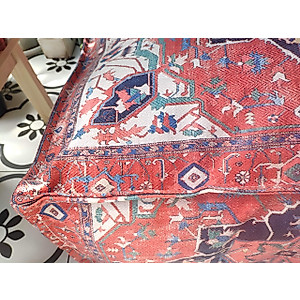 RISEON Boho Contemporary Cotton Linen Fabric Pouf Cover Footstool Ottoman Poufs Unstuffed-Square Floor Cushion Footrest Cover for Living Room, Bedroom and Under Desk (Red)