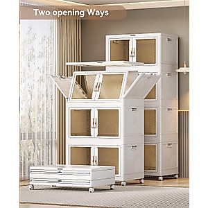 Voova 48QT Storage Bins with Lids,Stackable Collapsible Closet Organizers and Storage Cabinet with Drawer,Folding Plastic Craft Storage Containers Box with Door&Wheels for Home,Office,Dorm Room,3 Pack