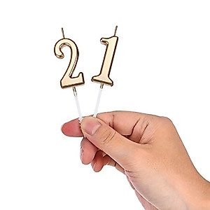 21st Birthday Candles Cake Number Candles Happy Birthday Cake Candles Topper Decoration for Birthday Wedding Anniversary Celebration Favor, Champagne Gold