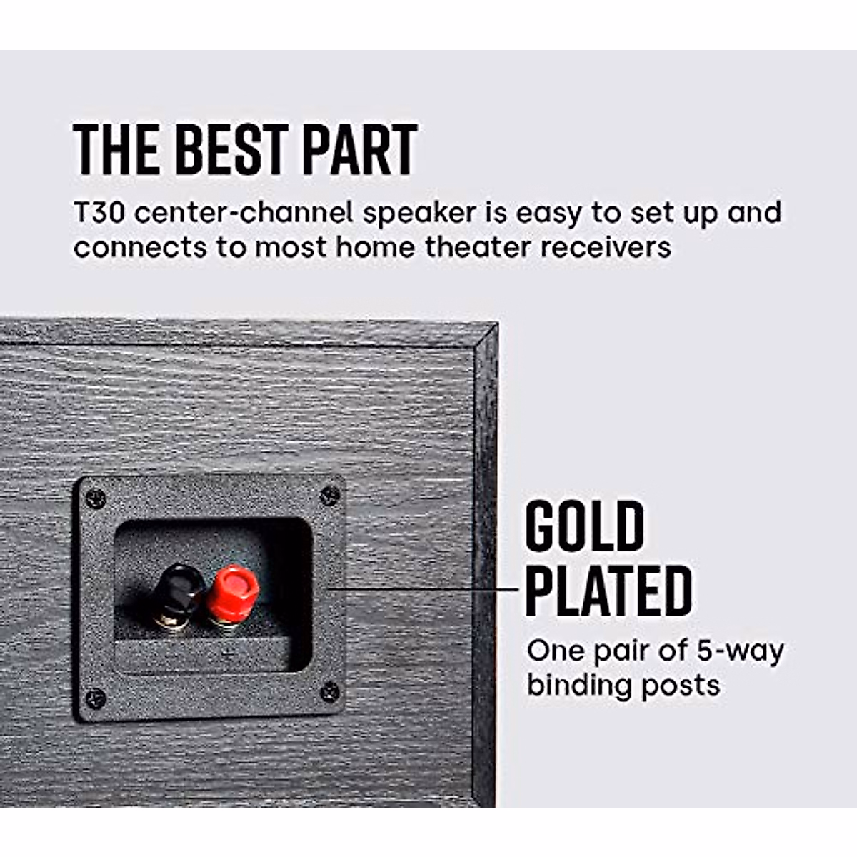 Polk Audio T30 100 Watt Home Theater Center Channel Speaker - Hi-Res Audio with Deep Bass Response | Dolby and DTS Surround | Single, Black