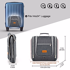 COOSKY Hanging Travel Toiletry Bag for Women and Men, 6 Organizer Compartments, Extra Large Toiletries Bag, Bathroom Cosmetic Bag, Water-resistant Makeup Bag, Holds Full-Size Shampoo, Grey