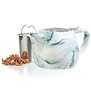 Tealyra - Marble Porcelain Teapot Turquoise - 22-ounce (2-3 cups) - Unique Design - Extra-Fine Infuser and Stainless Steel Lid - Infuse Loose Leaf Tea or Bags - 650ml