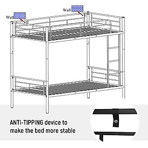 Merax Bunk Bed with Ladder and high Guardrail, Able to Split, Metal Bunk Bed, Storage Space, Noise Free,Twin Over Twin Size Bunk Bed,Black