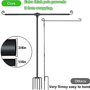 FFILY Garden Flag Stand Holder with 4 Prong Base for Double Flags - 3/4 Inch Extra Thick Heavy Duty Yard Flag Holder for Outside 12x18 Home Patio Decor