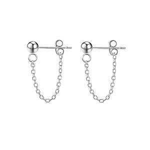 Reffeer Minimalist Ball Earrings with Chain Dangle Earrings for Women Teens Girls Dangle Earrings Studs Cute Solid 925 Sterling Silver Earrings(Silver)