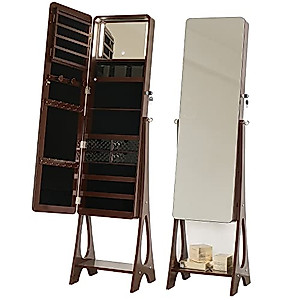 MASMIRE Standing jewelry Armoire organizer,Full Length mirror with storage (Brown, 63 * 14.5)