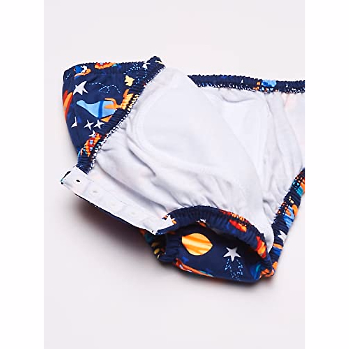 Swim Time Boys' Reusable Swim Diaper UPF 50+ with Side Snaps, Navy Space/Rocketships, X-Large