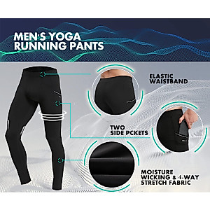 Willit Men's Active Yoga Leggings Pants Running Dance Tights with Pockets Cycling Workout Pants Quick Dry Dark Blue M