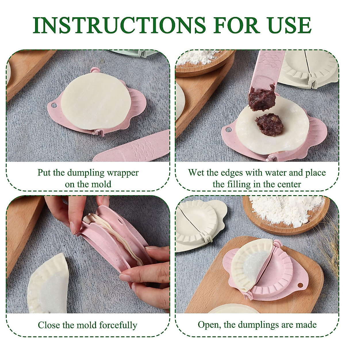 5 Pieces Bun Maker Bun Dumpling Maker Steam Filled Plastic Mold and Filling Spoon Cooking Tool Set for Kids Learning to Make Delicious Bun and Dumplings(Yellow, Pink, Beige)