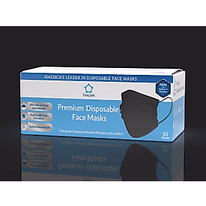 Litepak 2000pcs Disposable Face Masks Black 3-Ply Adult Mask Nose Wire Protection - Breathable Protective Face Covering (Black)
