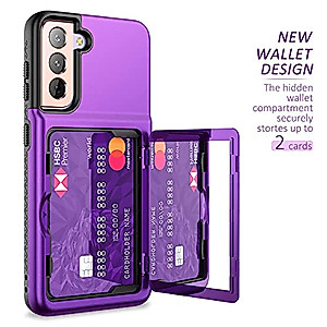 WeLoveCase for Samsung Galaxy S21 Wallet Case with Credit Card Holder & Hidden Mirror, Defender Protective Shockproof Heavy Duty Protection Phone Cover for Samsung Galaxy S21 5G, 6.2 inch Purple