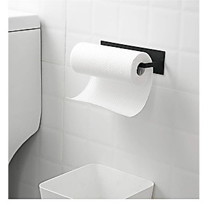 Votono Towel Rack Self Adhesive Toilet Paper Roll Holder Wall Hanging Rack Wall Mounted Kitchen Washroom (2 Pack Black)