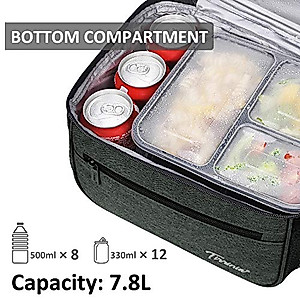 Extra Large Lunch Bag - 13L/ 22 Can, Insulated & Leakproof Adult Reusable Meal Prep Bento Box Cooler Tote for Men & Women with Dual Compartment By Tirrinia, Charcoal