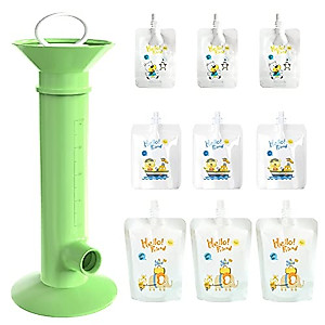 10pcs Set Baby Food Pouch Maker Reusable Pure Color Pouches Toddler Fruit Squeeze Puree Filler for Kids (Green)