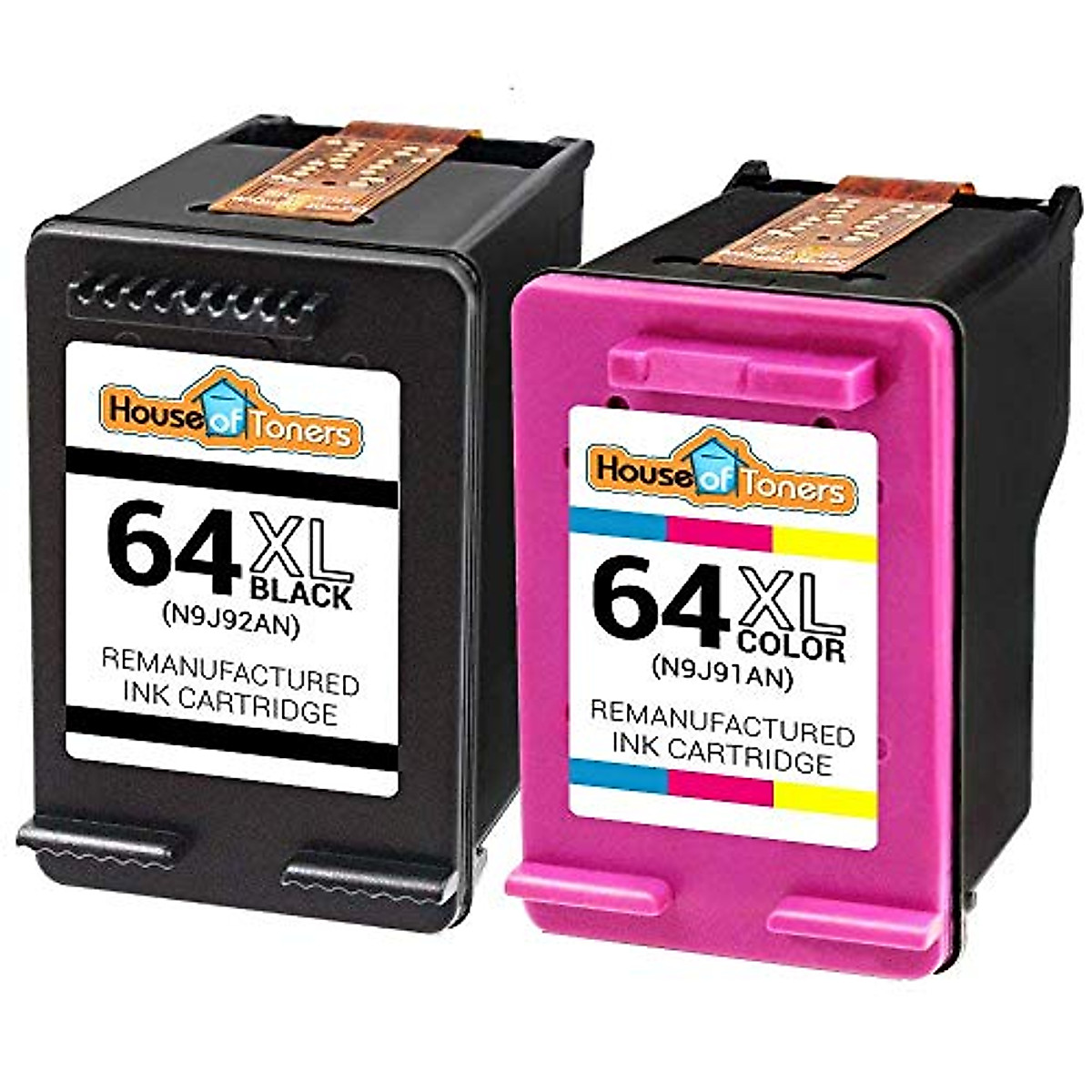 Houseoftoners Replacement for HP64XL HP 64XL Ink for HP Envy Photo 6230 6255 7120 7155 758 7164 7800 7855 7858 7864 & Tango X Printers (1 Black 1 Color, 2PK)