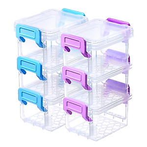 ISKYBOB 6 Packs Small Storage Bins with Lids, 3.3x2.1x1.7 Mini Stackable Plastic Storage Containers Colorful Bead Organizer Latch Box Small Containers for Organizing Craft, Small Items, Blue+Purple