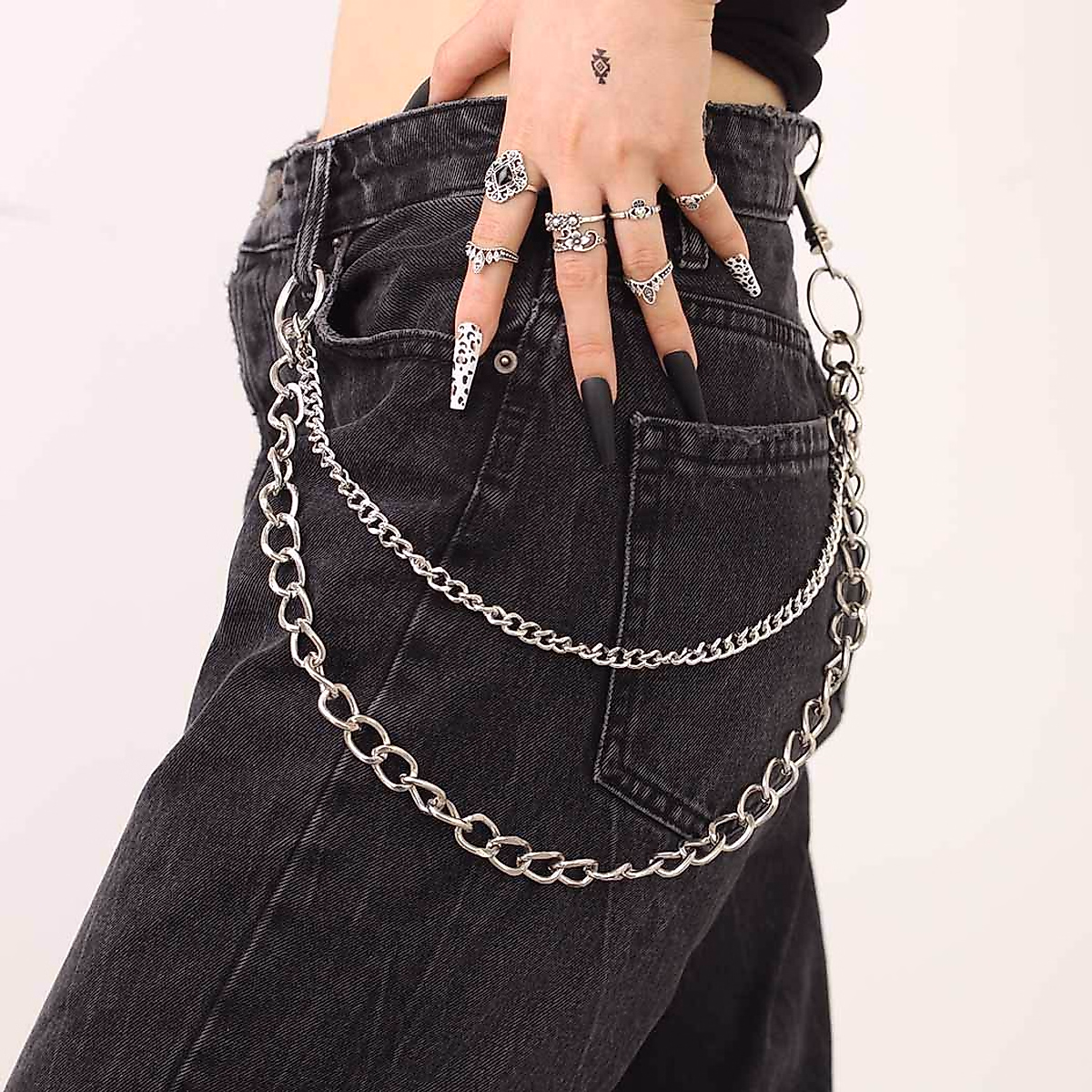 Hip Hop Pants Jean Chain Goth Punk Silver Trousers Chains Biker Heavy Thick Wallet Pocket Chains Silver Keychains Body Jewelry for Men and Women (Silver), Free sizes (1)