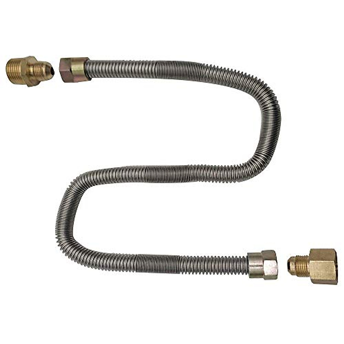 METER STAR Propane fire Pit Whistle Free Gas Flex Line for Fire Pit and Fireplace - Stainless Steel (24" Long) 1/2" NPT Male x 1/2" NPT Female Corrugated Pipe