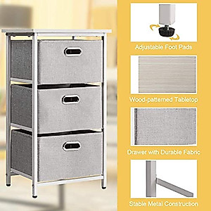 ARLIME Vertical Dresser Storage, 3-Drawer Fabric Dresser Storage Tower with MDF Top and Metal Frame, Easy Pull Storage Chest, Storage Drawer Unit for Bedroom, Hallway, Nursery Room (Grey)