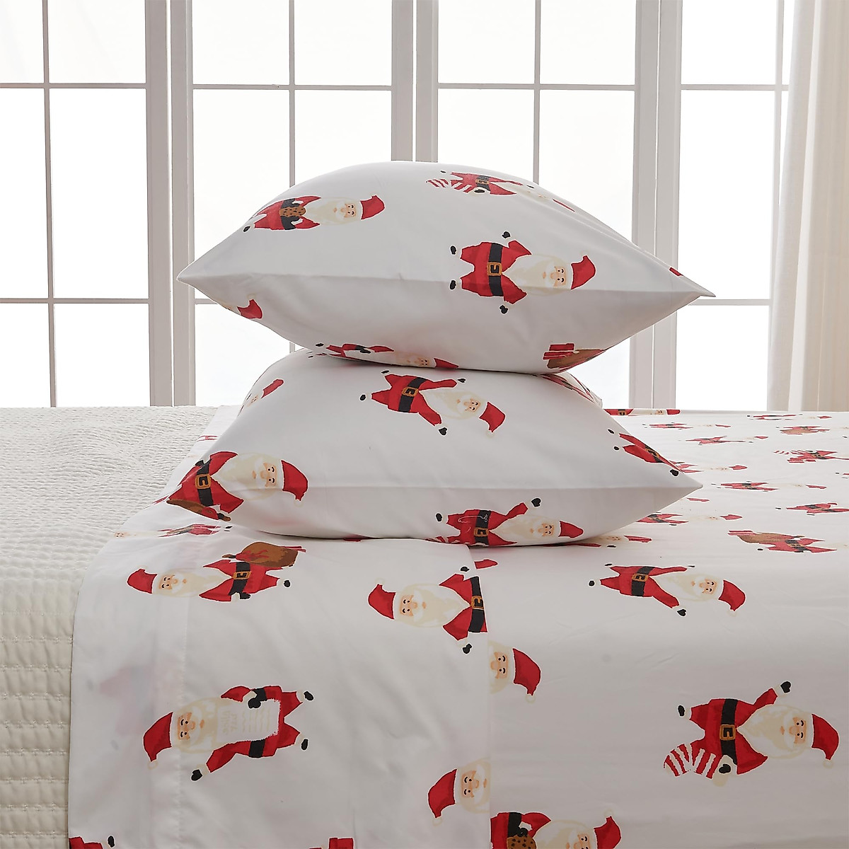 4-Piece Full Microfiber Sheet Set | Holiday-Printed, Ultra-Soft Sheets | Wrinkle & Fade-Resistant Patterns Inspired by Holidays | All-Season Bedding Sheets & Pillowcases. (Full, Jolly Santa)