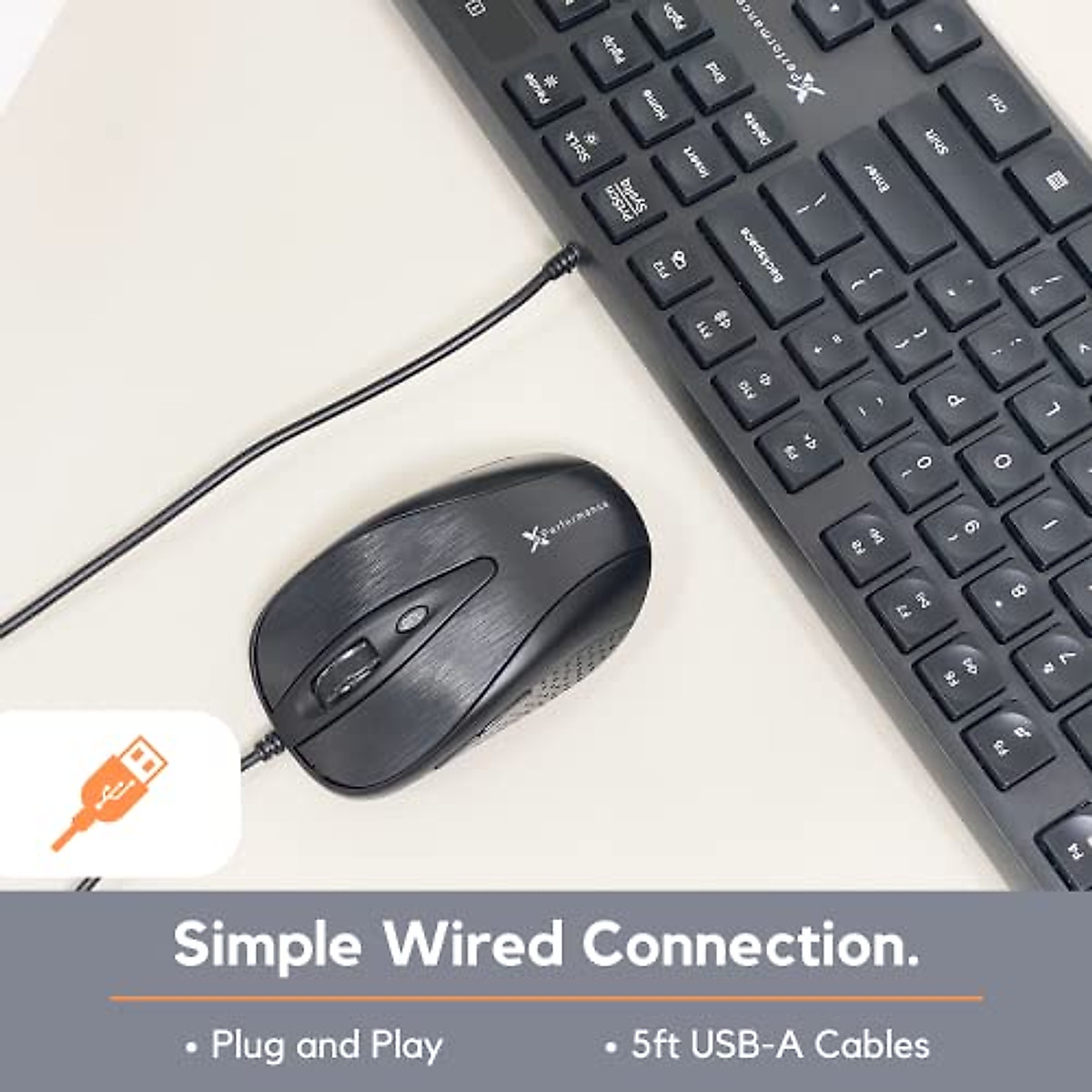 X9 USB Keyboard and Mouse Combo - Mouse Pad Included - Ergonomic Full-Sized Wired Keyboard and Mouse Combo - 104 Keys Computer Keyboard and Mouse with Wire for Desktop, Laptop, Windows PC - Black