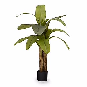 Maia Shop 4ft Artificial Banana Tree, Fake Plants for Home Decor, Natural Wood Trunk