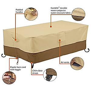 Classic Accessories Veranda Water-Resistant 56 Inch Rectangular Fire Pit Table Cover, Outdoor Table Cover, Pebble/Bark/Earth