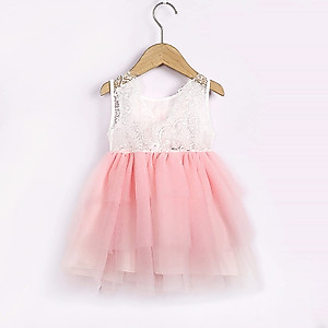 Kids Toddler Baby Girl Easter Outfits Bunny Sleeveless Dress Lace Tutu Skirt One Piece Mesh Summer Princess Sundress (Pink, 1-2T)