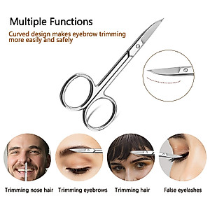 Eyebrow Scissors and Three Eyebrow Brushs, beard and nose trimming scissors eyelash with curved craft stainless steel scissors