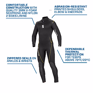 SCUBAPRO Definition Steamer Scuba Diving Wetsuit, 3mm Men Back Zip Neoprene, XL, Black/Yellow