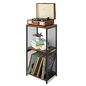 Record Player Stand, Vinyl Record Storage Holder Turntable Stand Cabinet with 2 Tier Display Shelf Up to 170 Albums, End Table Nightstand for Living Room, Bedroom, Office, Rustic Brown