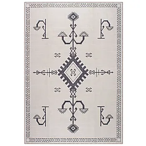 GLN Rugs Bohemian Collection - Machine Washable Area Rug, Bohemian Vintage Washable Rug, Non Slip Area Rug, Low Pile Chenille Living Room Rug, Bedroom Rug, Bathroom Rug (2'x3' Beige Rug)
