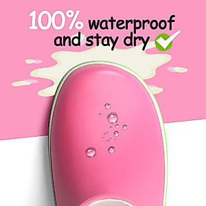 KomForme Kids Rain Boots, Waterproof Rubber Matte Boots with Reflective Stripes and Easy-on Handles Pink, 2 Big Kid