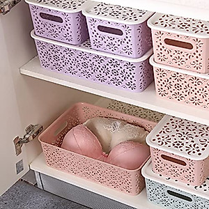 Cabilock Box Storage Basket Pantry Clothes Organizer for Closet Small Storage Bins Underwear Storage Organizer Hollow Storage Drawers for Clothes Stackable Basket Pink Clothing Container