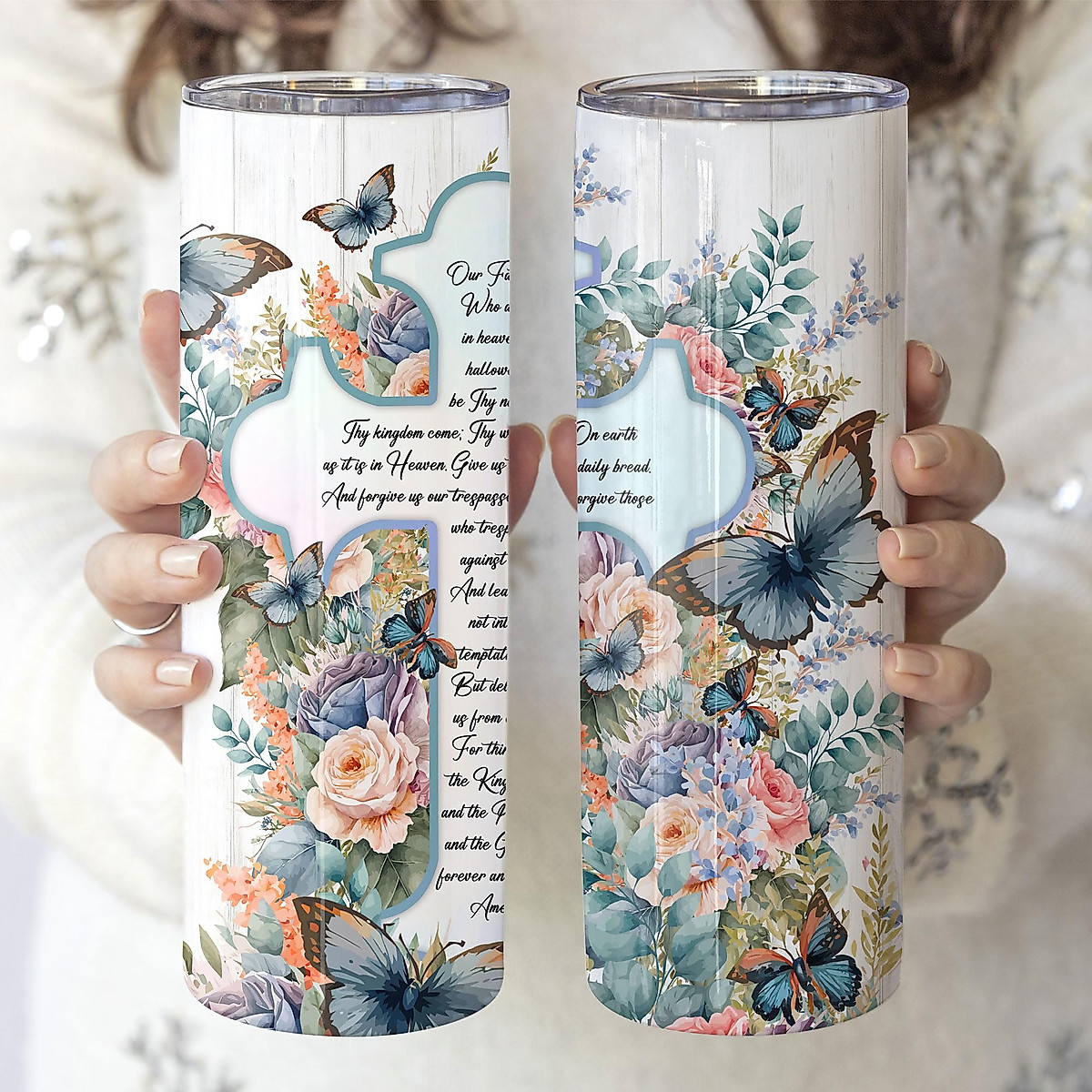 CERMELUS The Lord's Prayer 20oz Skinny Tumbler, Stainless Steel Double Wall Insulated Cup With Lid And Straw Multi, Bible Christian Tumbler, Gifts for Women, Mom, Daughter, Friends