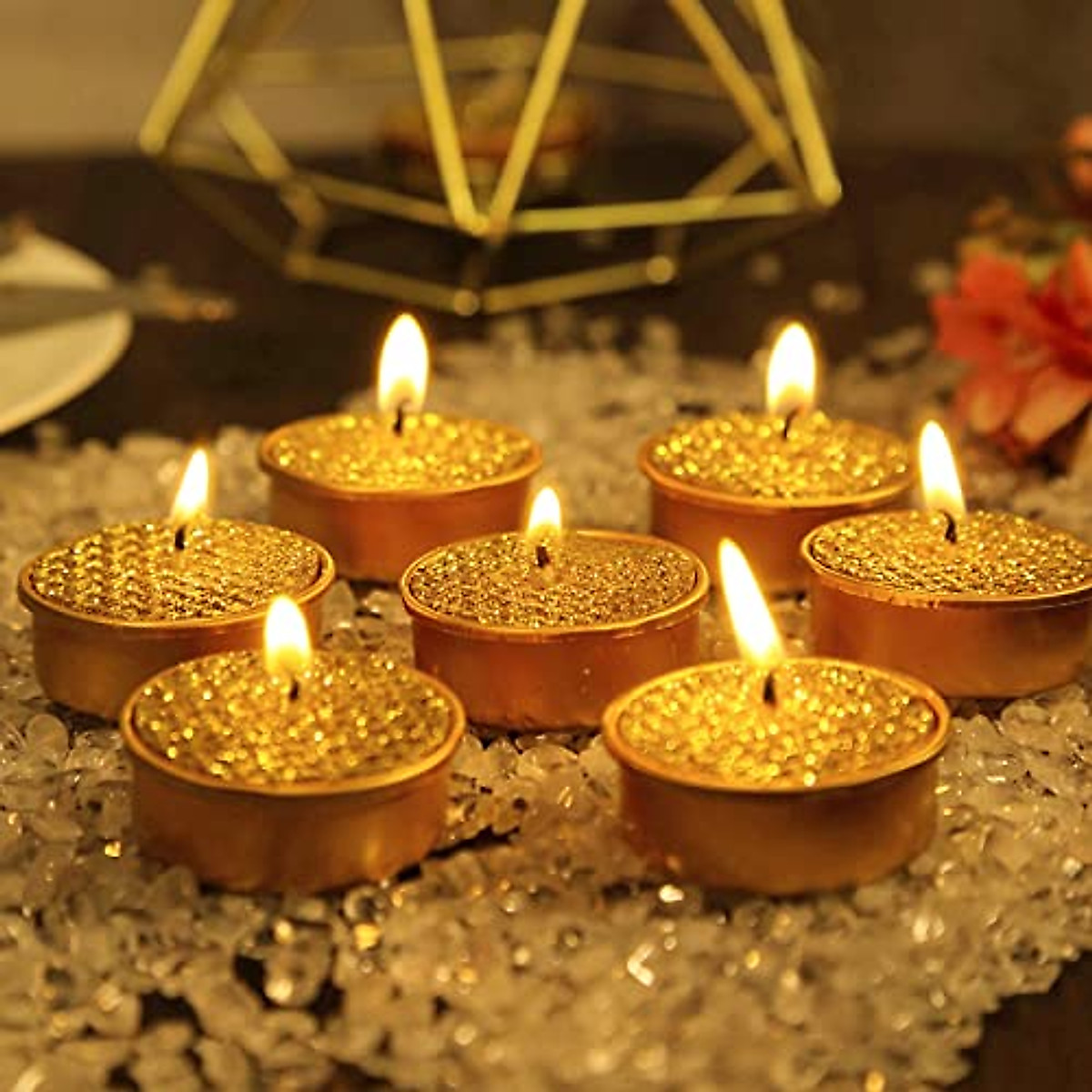 Efavormart Set of 9 Metallic Gold Unscented Tea Light Candles with Textured Design