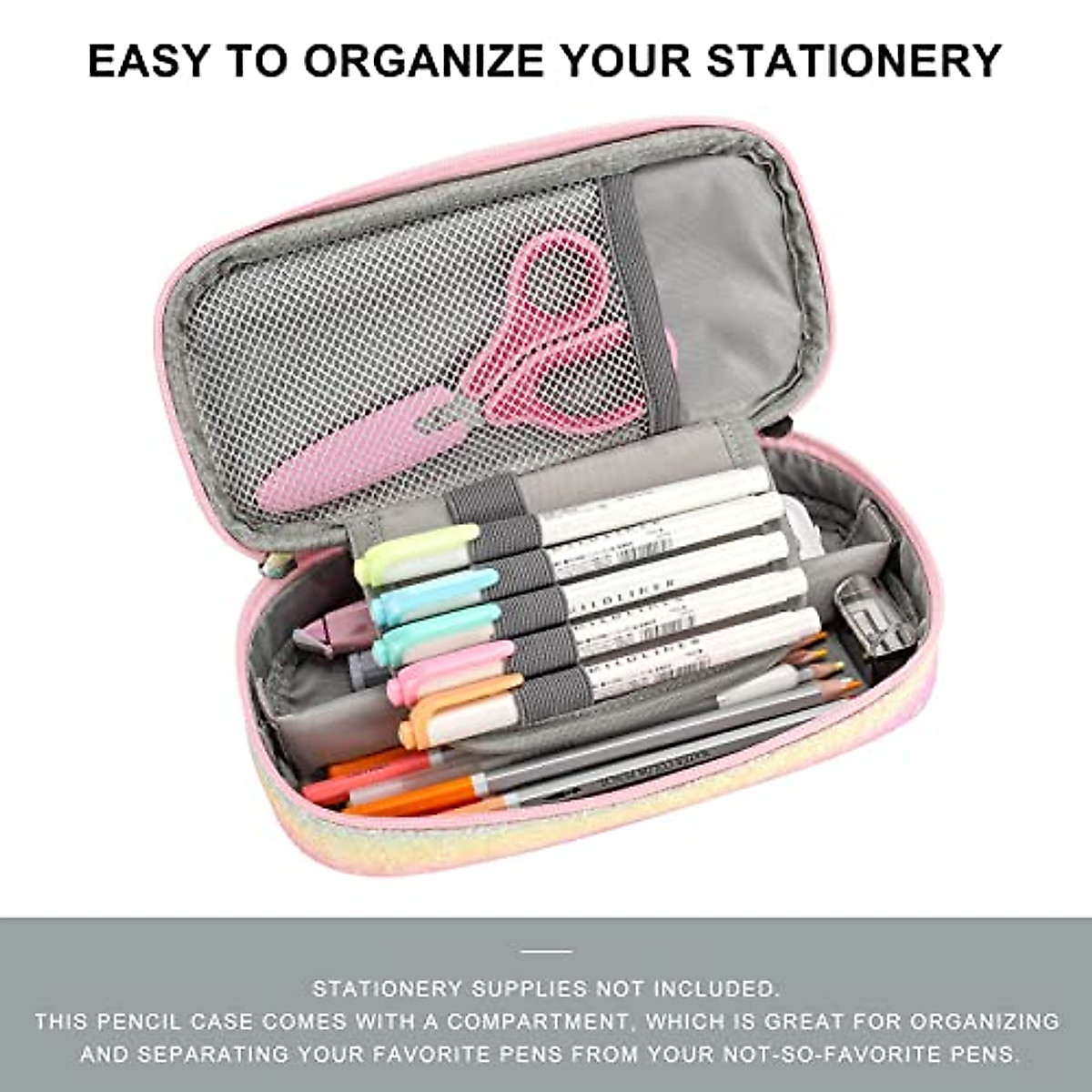 mibasies Girls Pencil Case for Kids, Pencil Pouch Boys Soft Rainbow Pen Box (Pink Blue Rainbow)