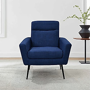 Lepfun Mid Century Modern Upholstered Fabric Accent, Living Room, Bedroom Leisure Single Sofa (Metal Legs), TV armrest seat,Suitable for Small Space Home,Office,Coffee Chair,Dark Blue